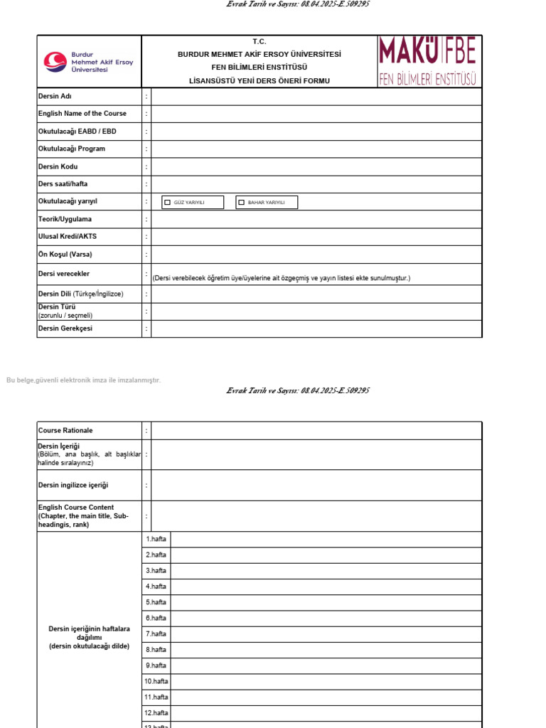 Ders Öneri Formu | PDF