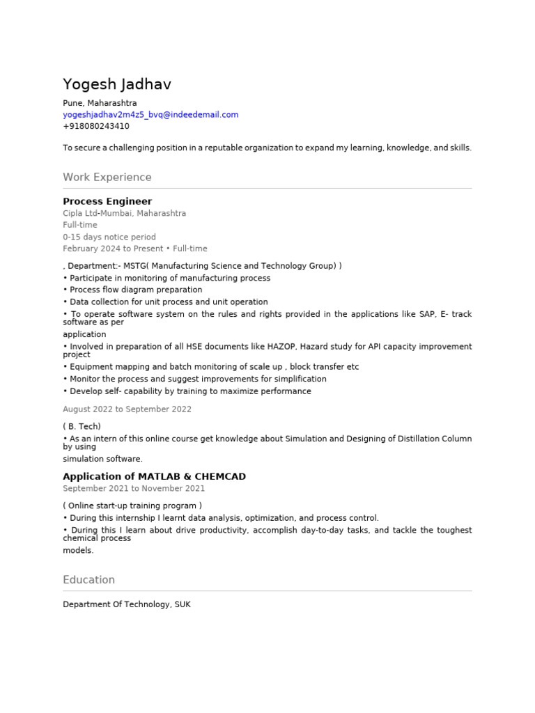 Resume Yogesh Jadhav | PDF