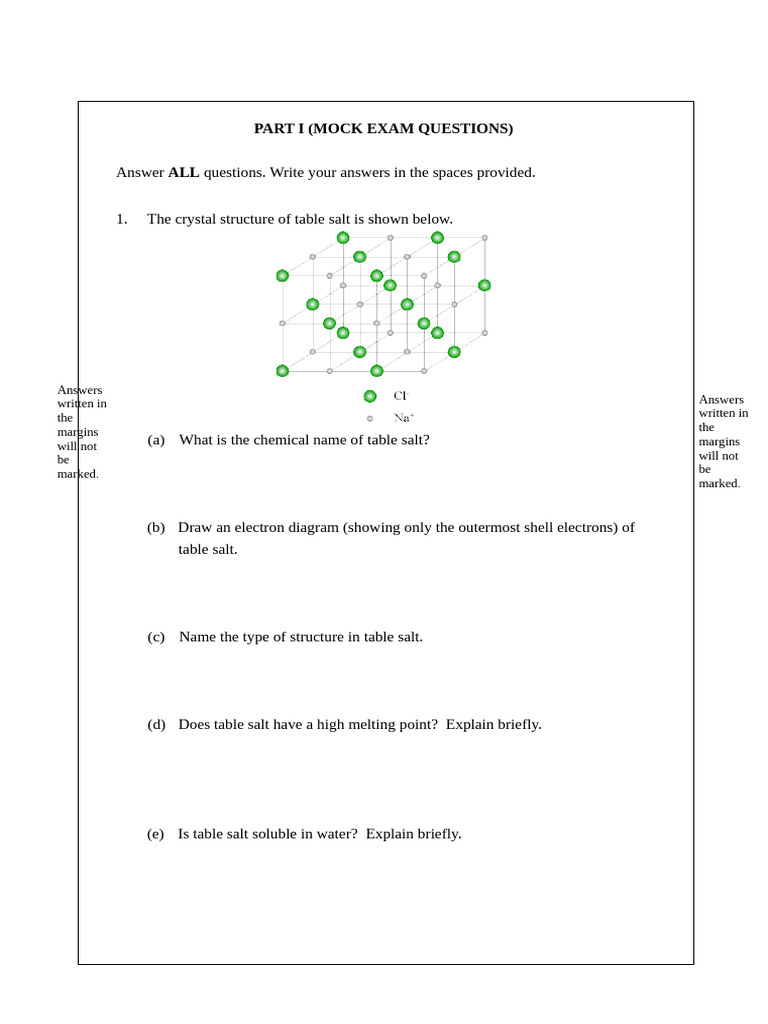 Chemistry Mock Exam Questions Guide | PDF | Salt (Chemistry) | Chemistry