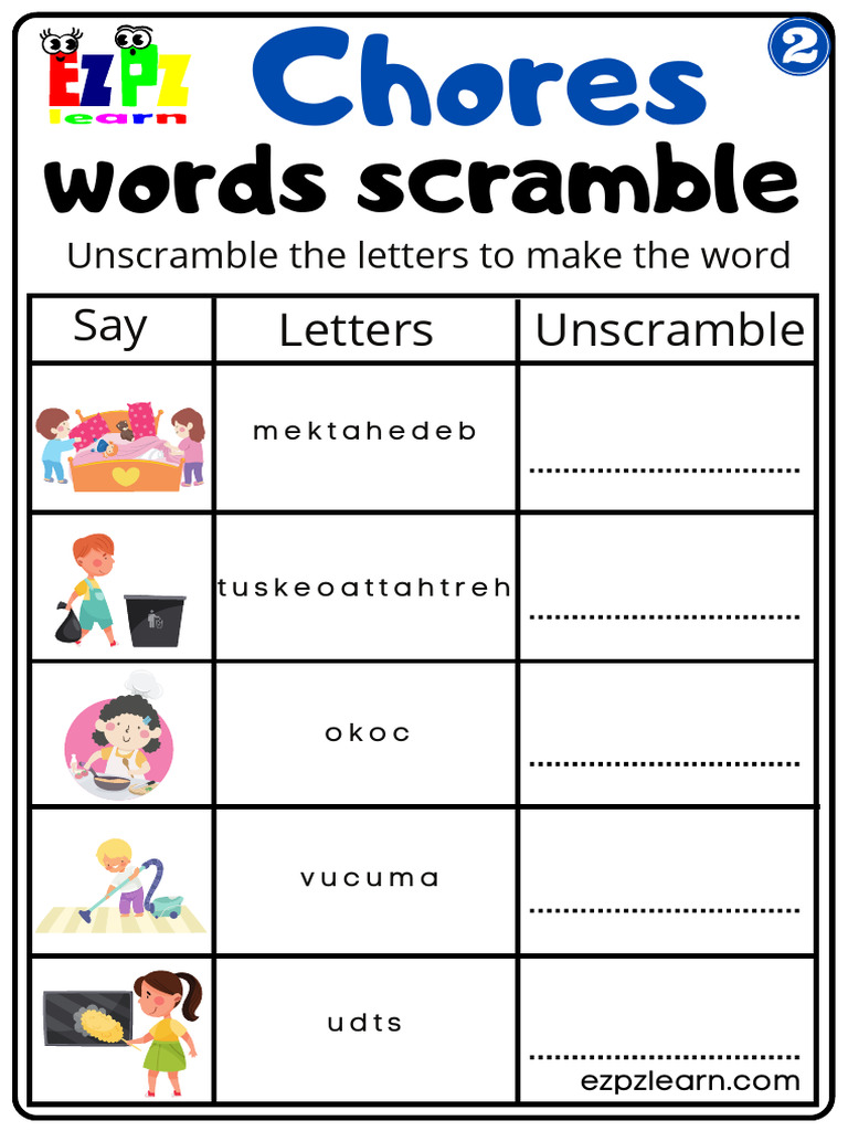 2 Chores Word Scramble | PDF