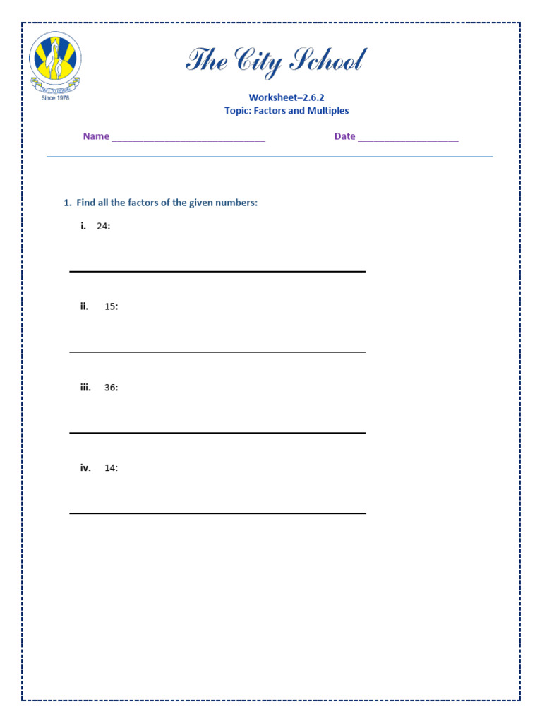 Factors and Multiples WS 2 Mathematics Class 4 | PDF