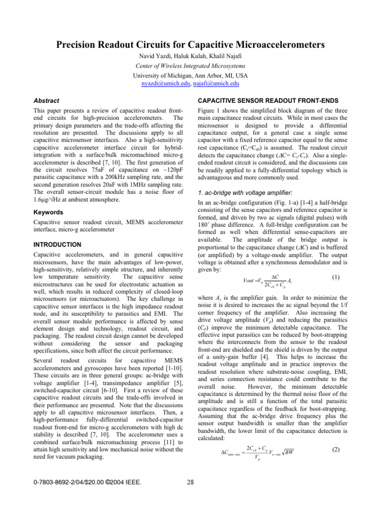 Precision Readout Circuits For Capacitive Microaccelerometers | PDF | Amplifier | Capacitor