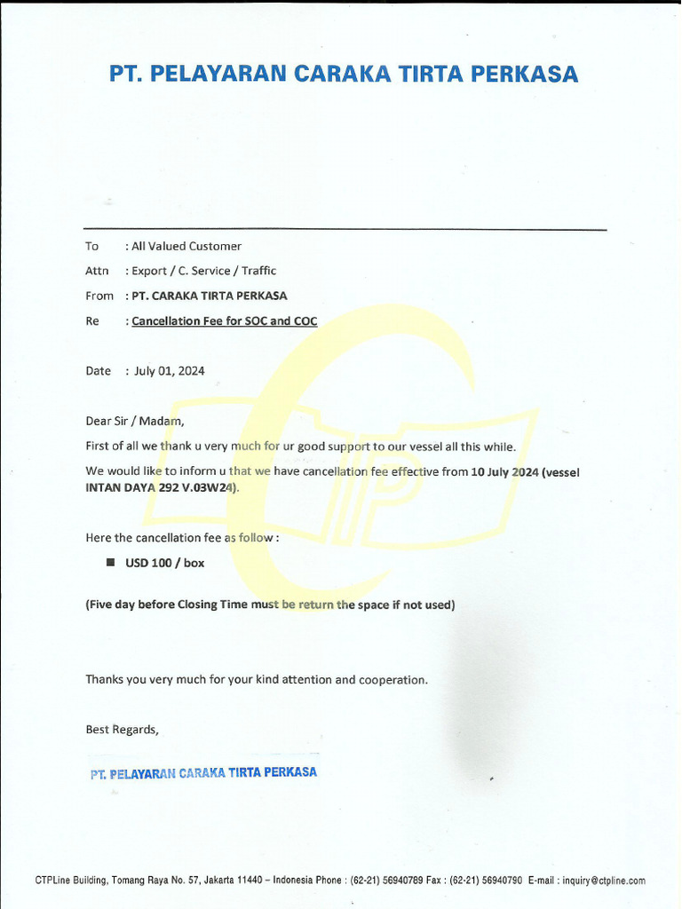 Cancellation Fee Eff 10 July 2024 | PDF
