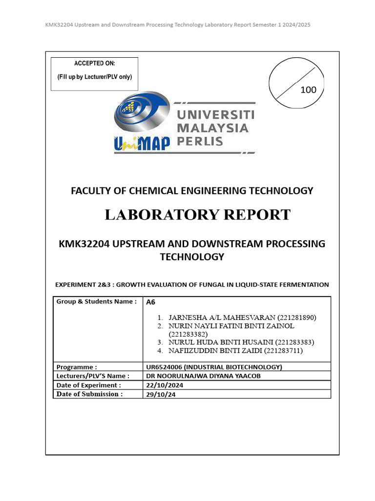 Laboratory Report 2&3 - KMK32204 - UPSTREAM AND DOWNSTREAM PROCESSING ...