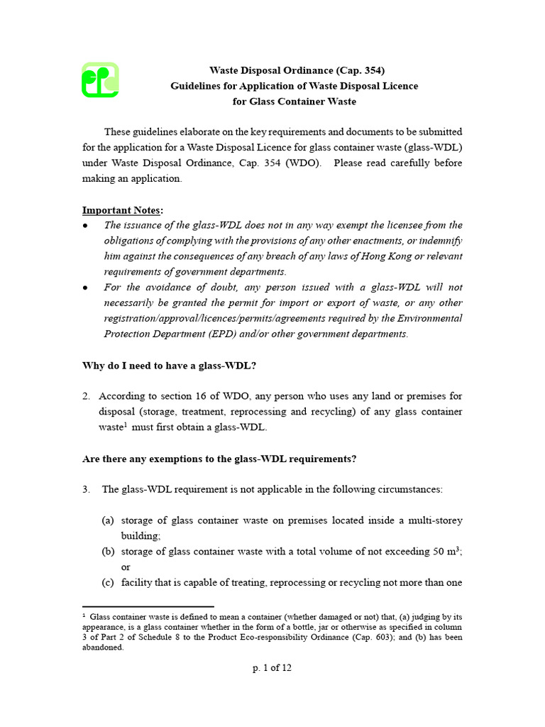 Glass-WDL ApplicationGuidelines Eng 012023 | PDF | Waste | Waste Management