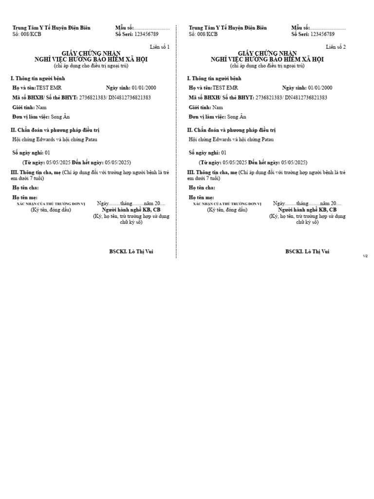 Giay Nghi Huong BHXH | PDF