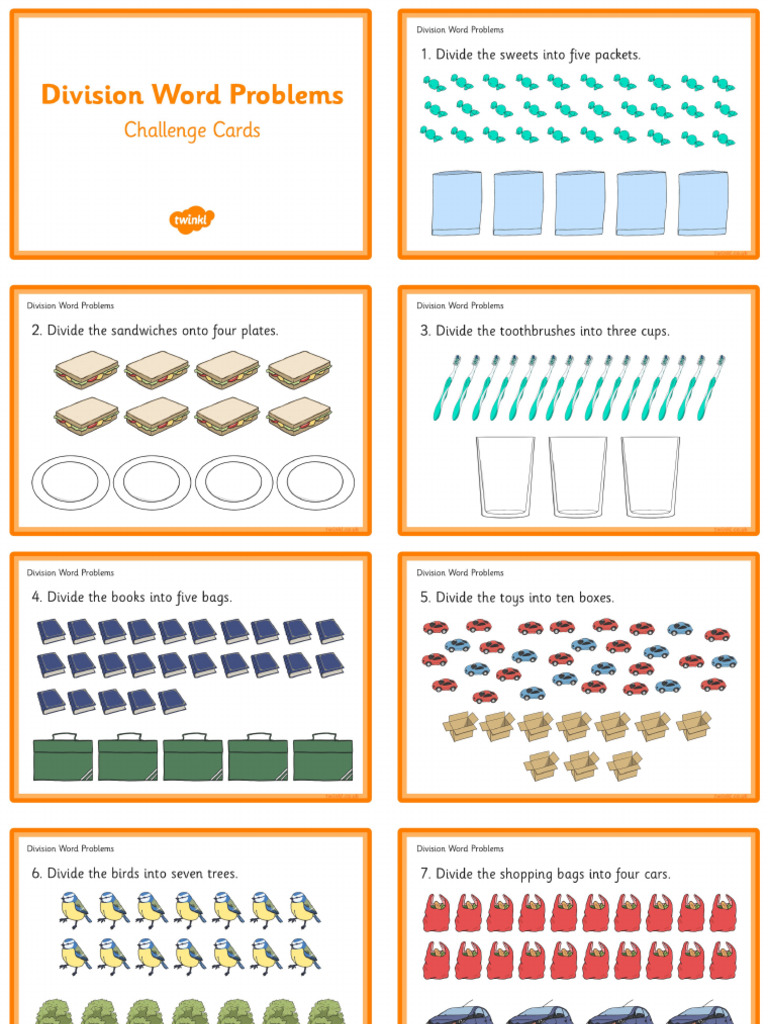 Division Word Problems Challenge Cards | PDF