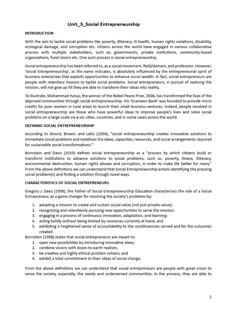 Understanding Social Entrepreneurship | PDF | Social Entrepreneurship ...