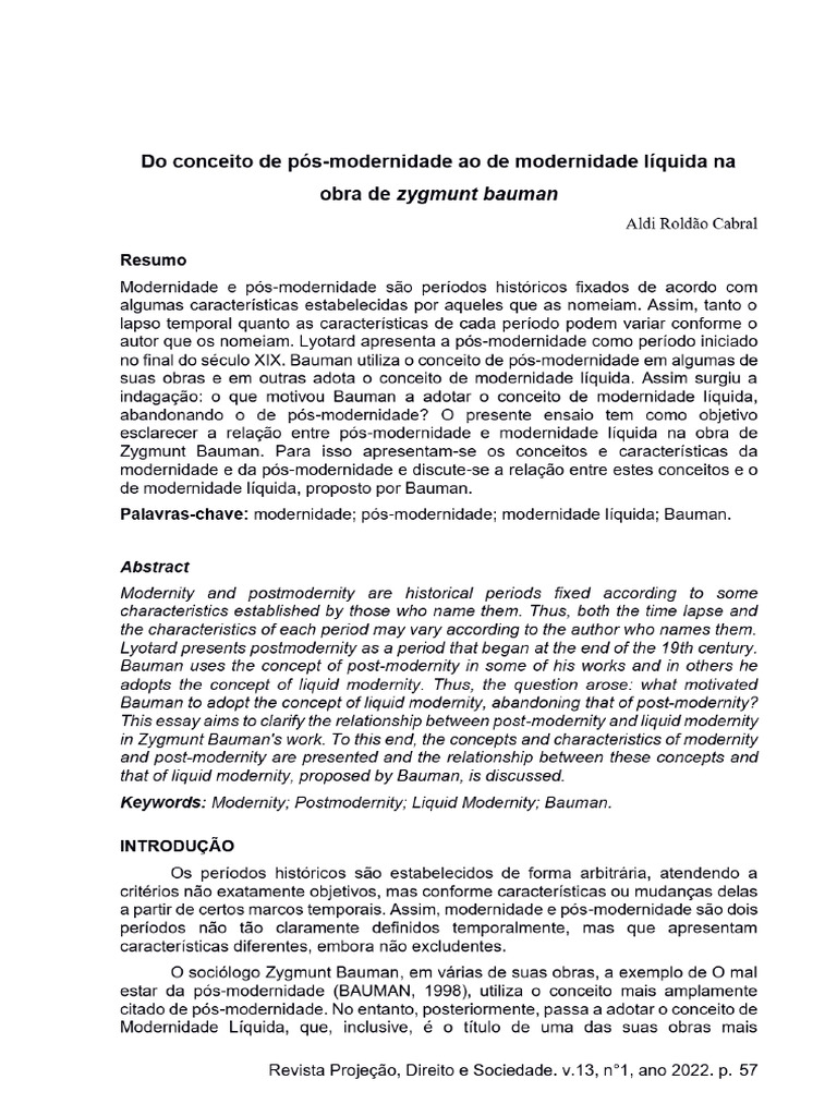 Vista do DO CONCEITO DE PÓS-MODERNIDADE AO DE MODERNIDADE LÍQUIDA NA ...