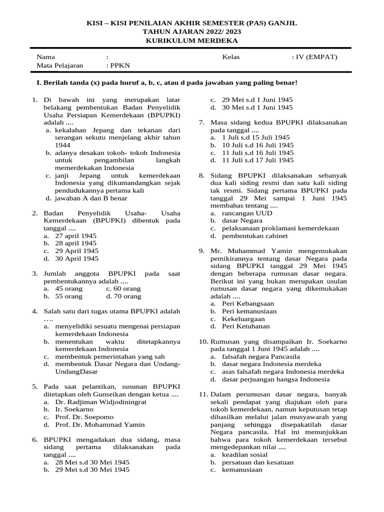SOAL PPKN KELAS 4 IKM fix | PDF