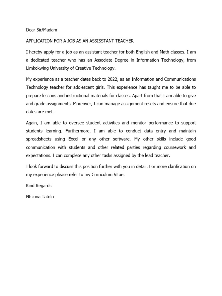 Assistant Teacher Application | PDF | Teachers | Software