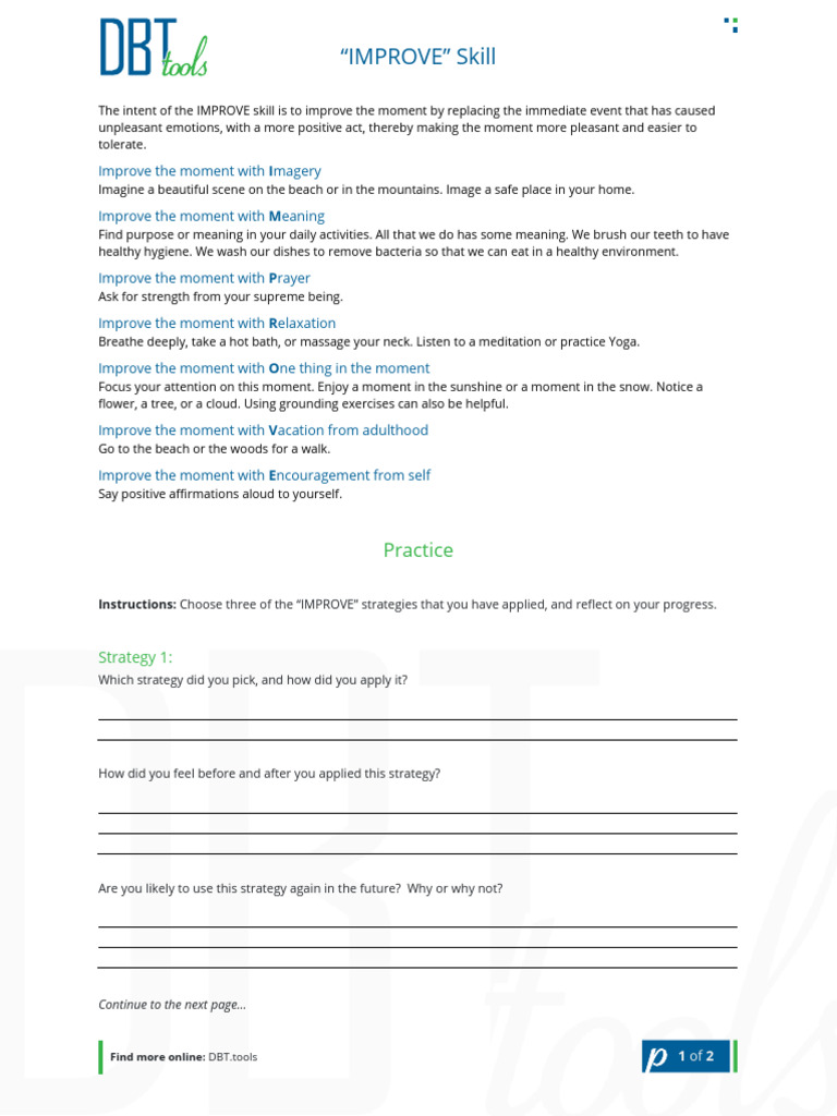 DBT IMPROVE Skill Strategies Guide | PDF