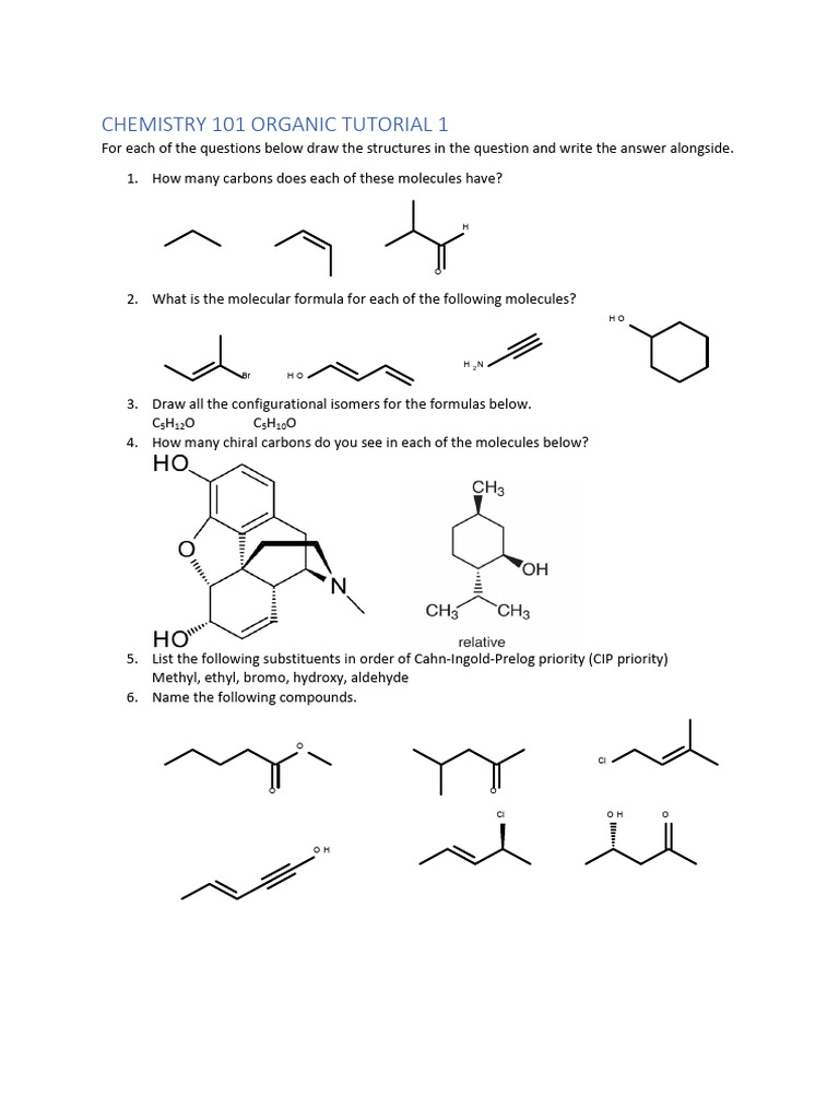 CHEMISTRY 101 ORGANIC TUTORIAL 1 | PDF