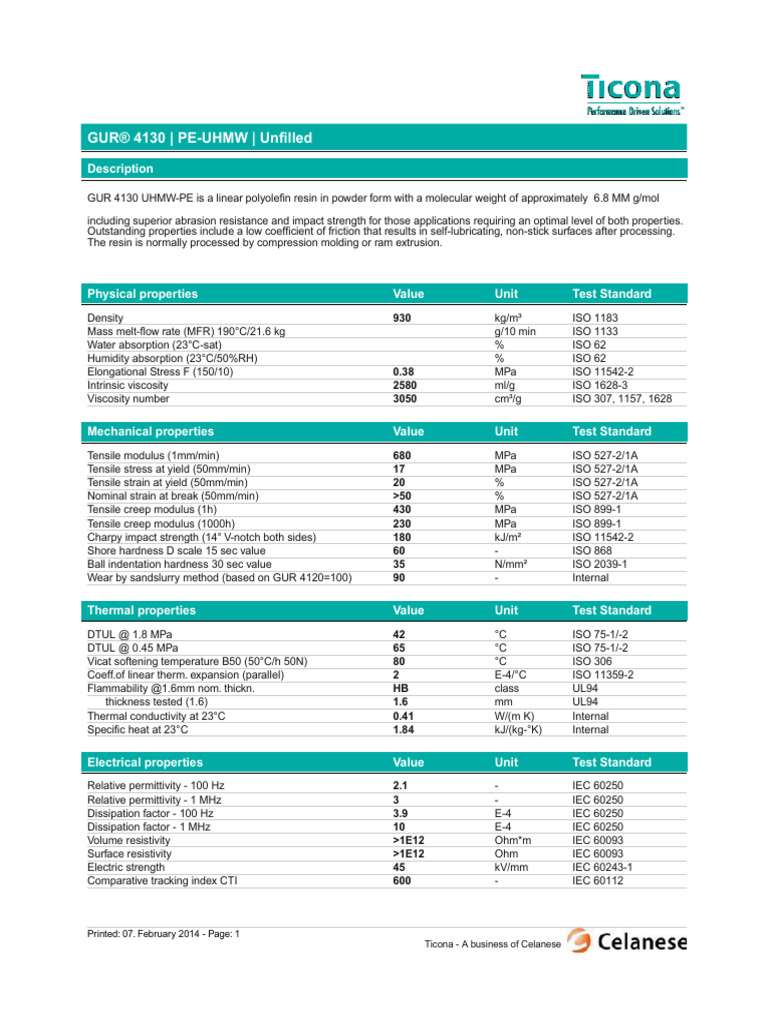 Uhmwpe GUR4130-FT8345 | PDF