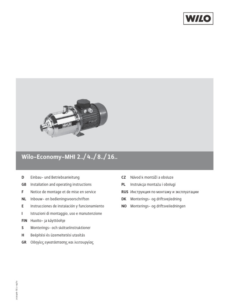 MANUAL MHI - Wilo - F - 0200001b0002b77500010092 | PDF | Pump | Valve