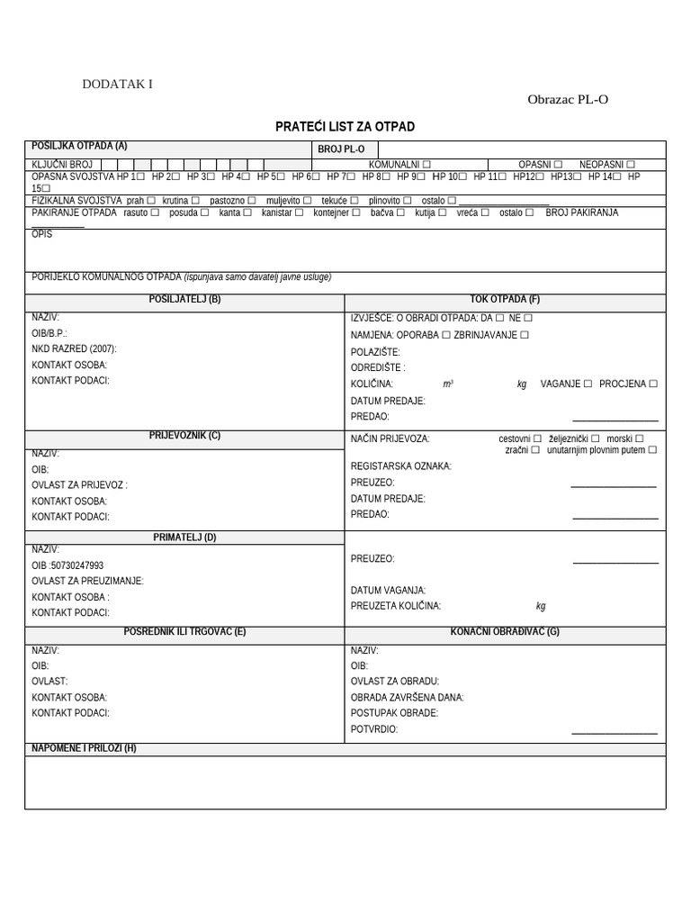 OTP Prateći List Za Otpad 01.01.2023. | PDF