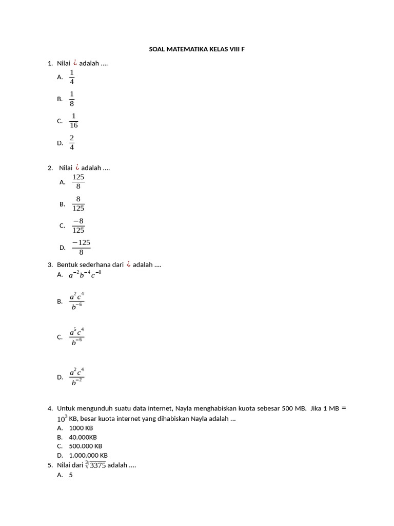 SOAL MATEMATIKA KELAS VIII F | PDF