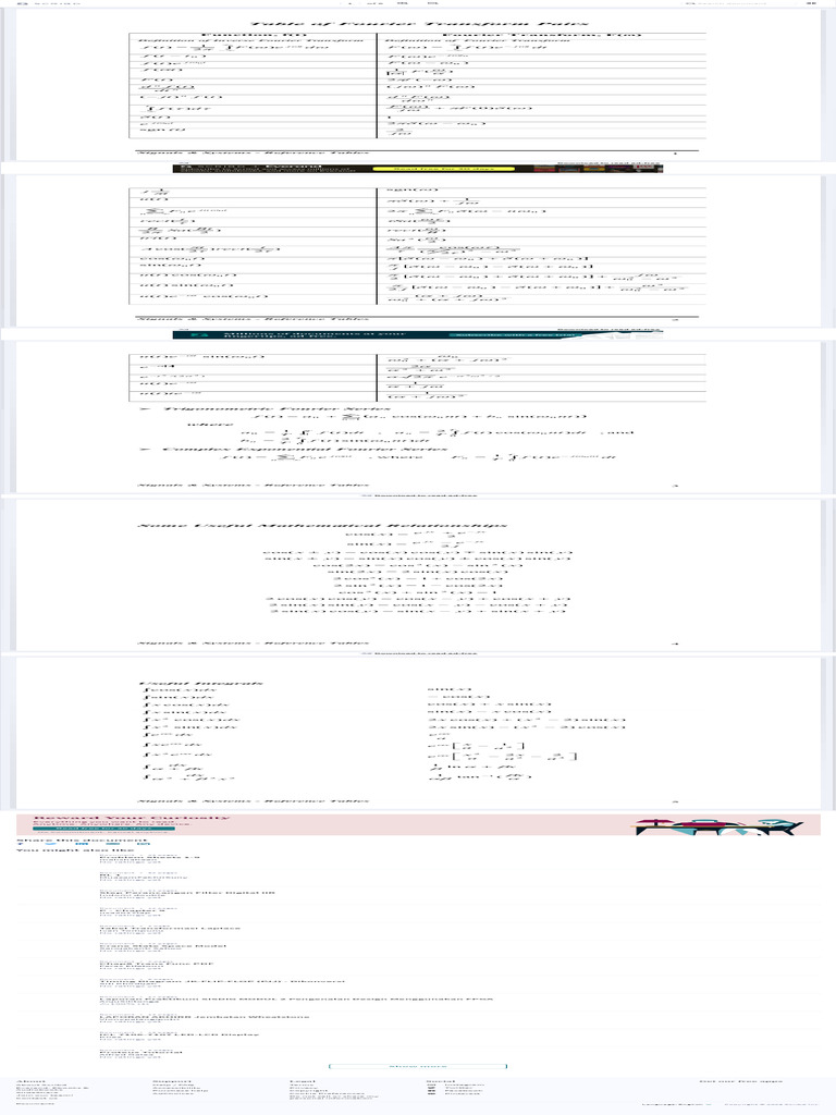 FourierTransformPairs e Formulas PDF PDF Trigonometric Functions Fourier Analysis | PDF ...