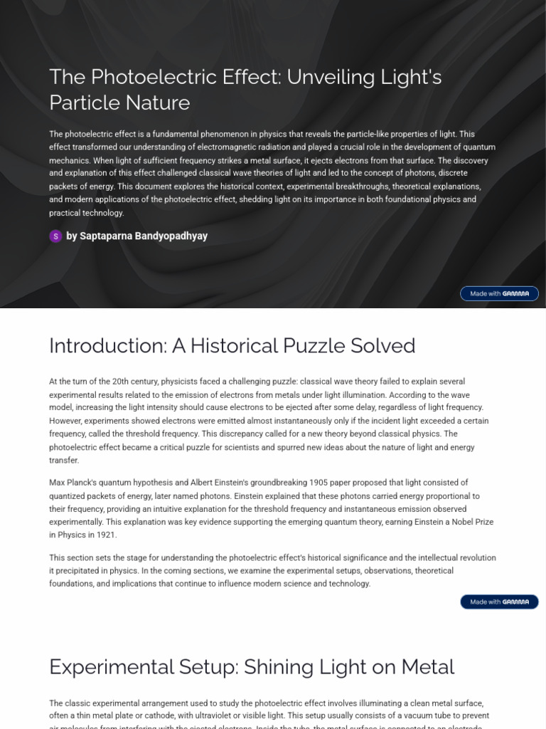 The-Photoelectric-Effect-Unveiling-Lights-Particle-Nature | PDF | Photoelectric Effect | Photon