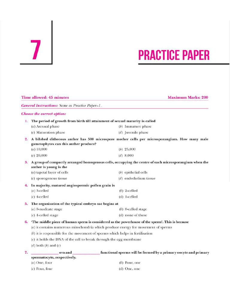 Biology Practice Paper 7 | PDF