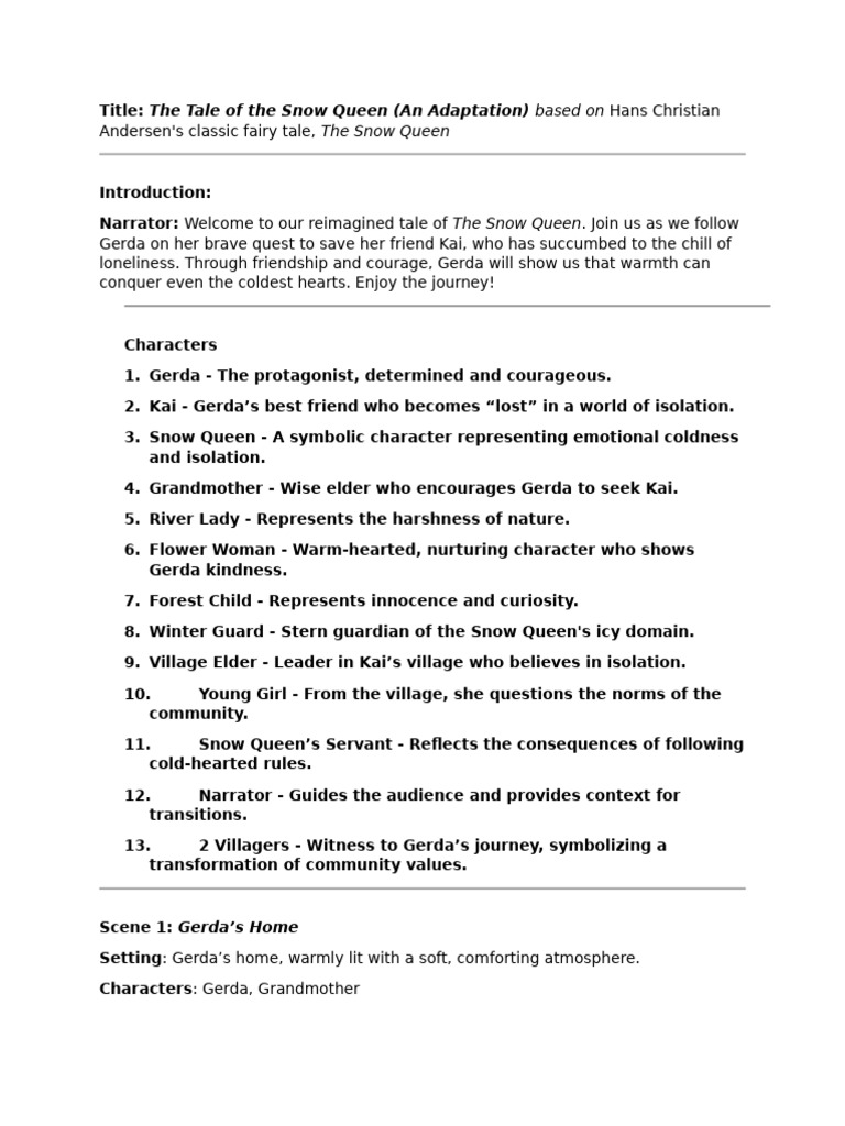 Snow Queen Adaptation: Gerda's Quest | PDF | The Snow Queen