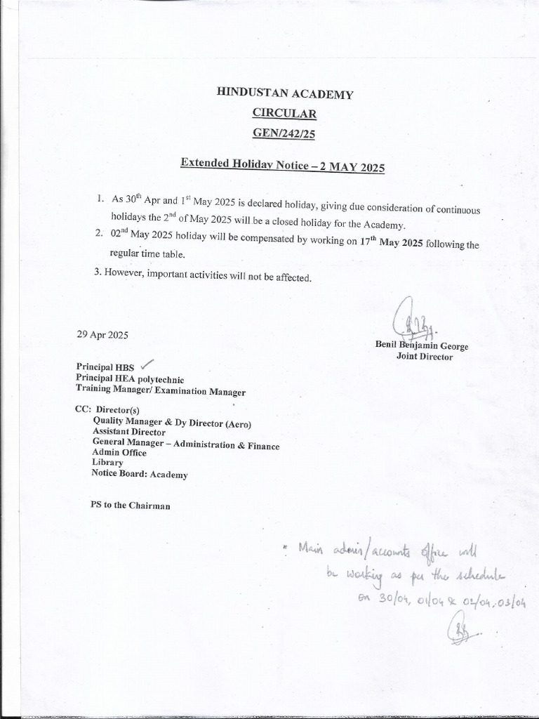 Extended Holiday Notice - 2may 2025 | PDF
