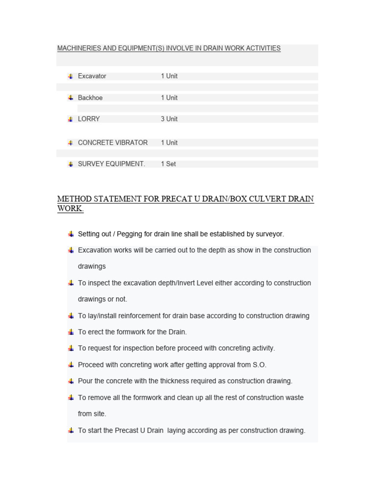 Drain Work Method Statement & Equipment | PDF