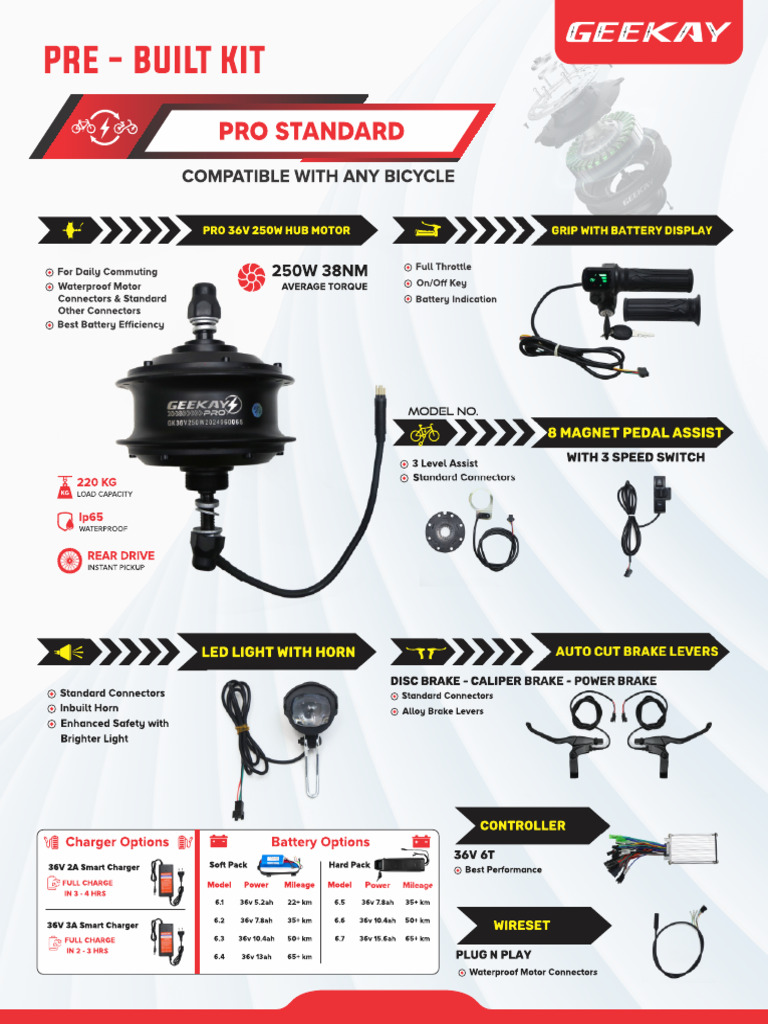 Geekay 36V 250watt BLDC Pro Standard Motor Kit Specs Sheet | PDF