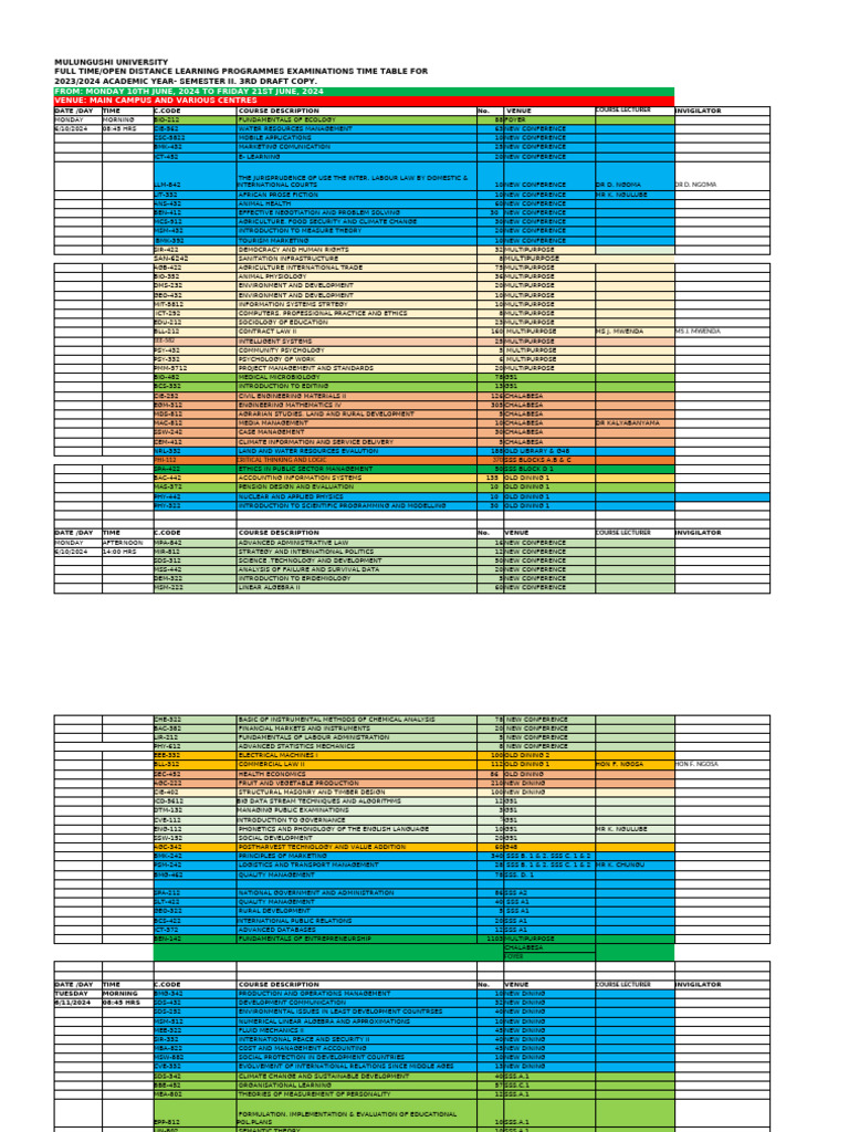June 2024 Examination Time Table 3RD Draft | PDF | Engineering | Economics