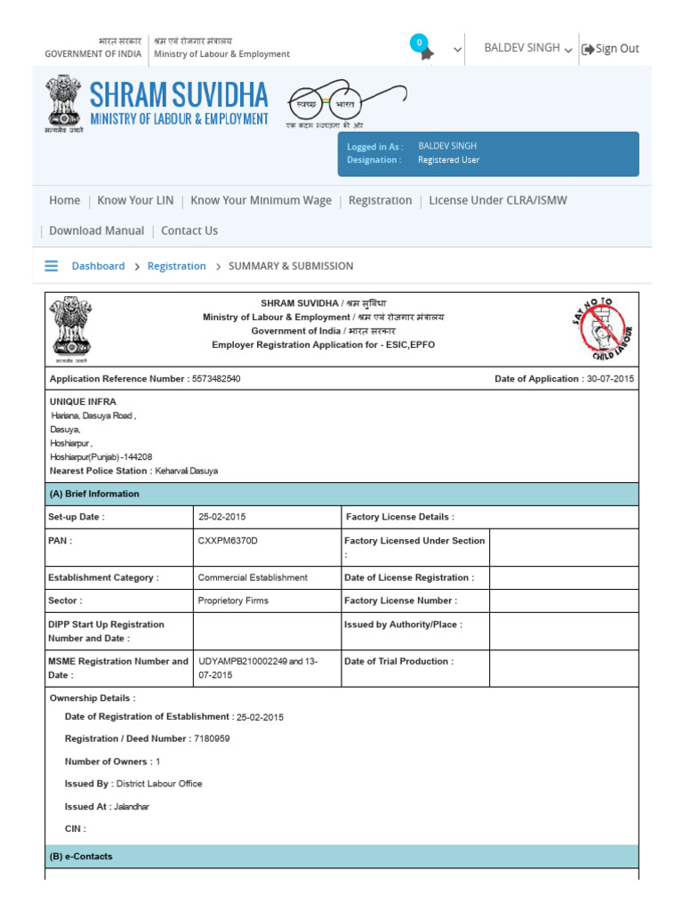 BALDEV SINGH - Labour Contractor518634911-Certificate | PDF | Employment | Business