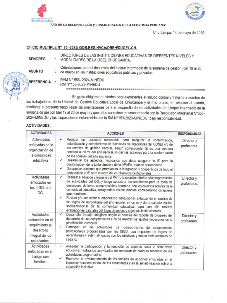 Oficio Mult #75-Semana de Gestion | PDF