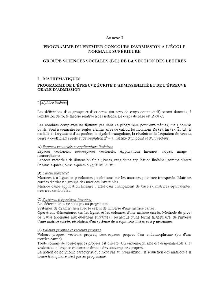 Programme Concours Maths Ens Bl | PDF