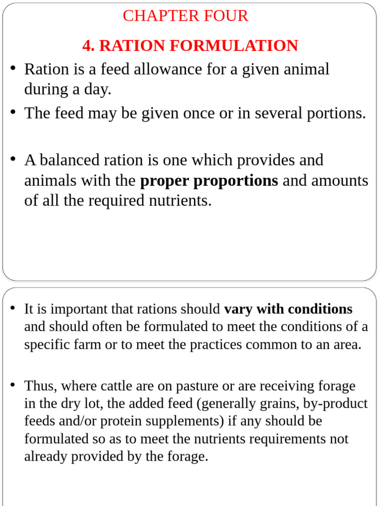 Ration Formulation for Animal Nutrition | PDF | Nutrition | Diet ...