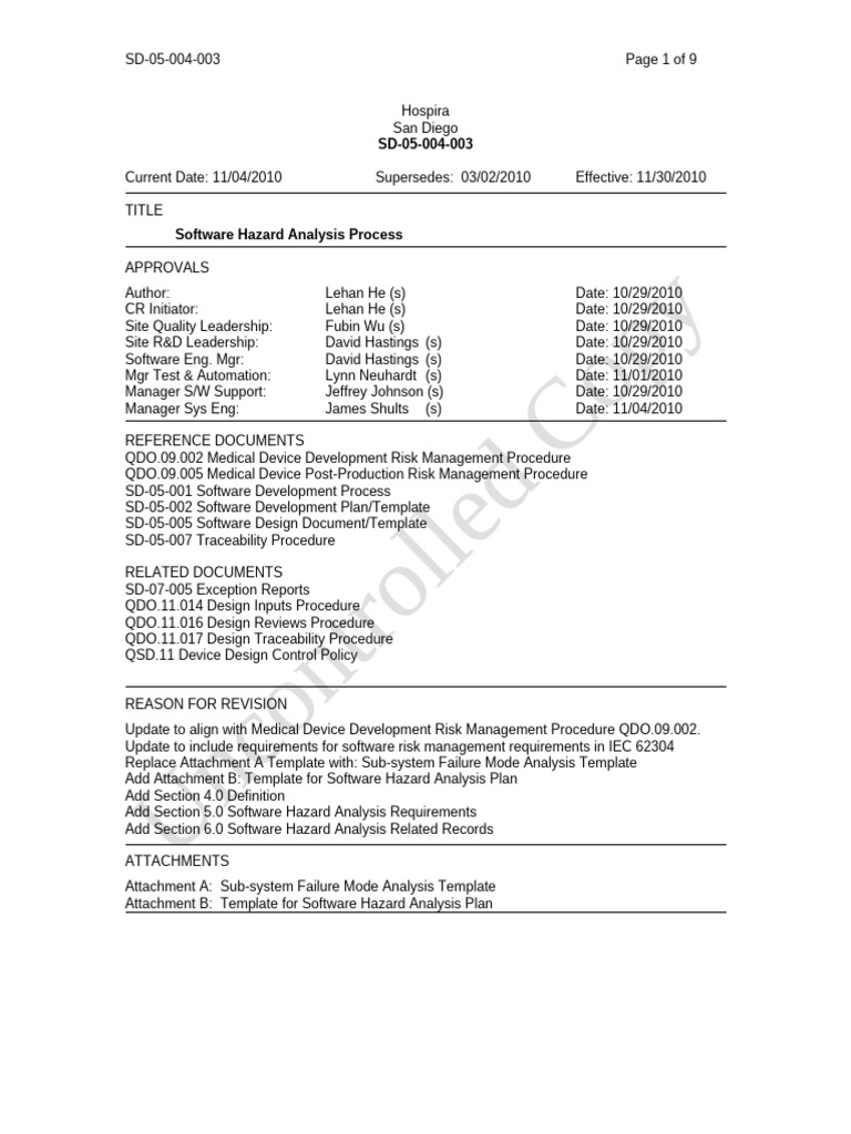 SD-05-004 Software Hazard Analysis Process | PDF | Risk Management | Risk