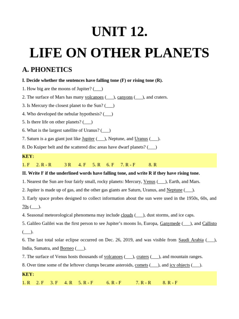 Life on Other Planets: Phonetics & Vocabulary | PDF | Planets ...