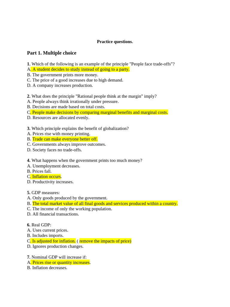 Practie questions for mid term exam no solution | PDF | Cost Of Living ...