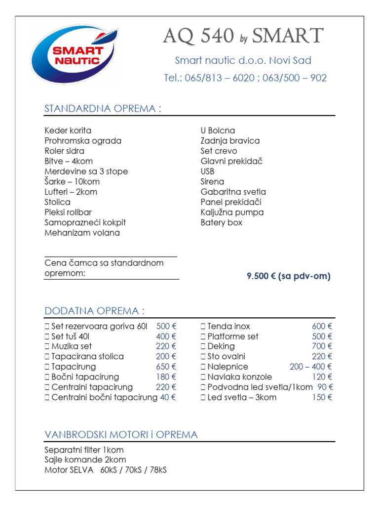 Cenovnik AQ540 by SmArt Nautic | PDF