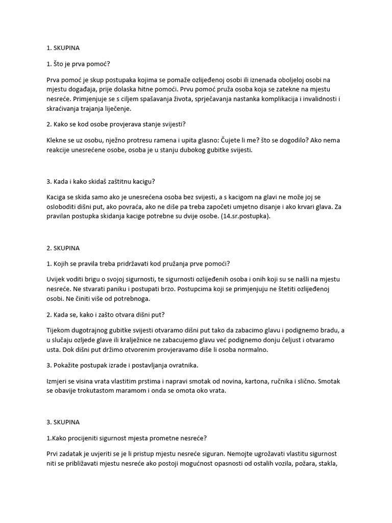 Pitanja Za Polaganje Prve Pomoci | PDF