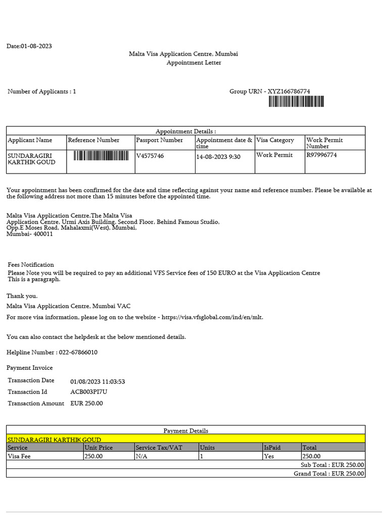 Karthik Goud VFS Appointment | PDF