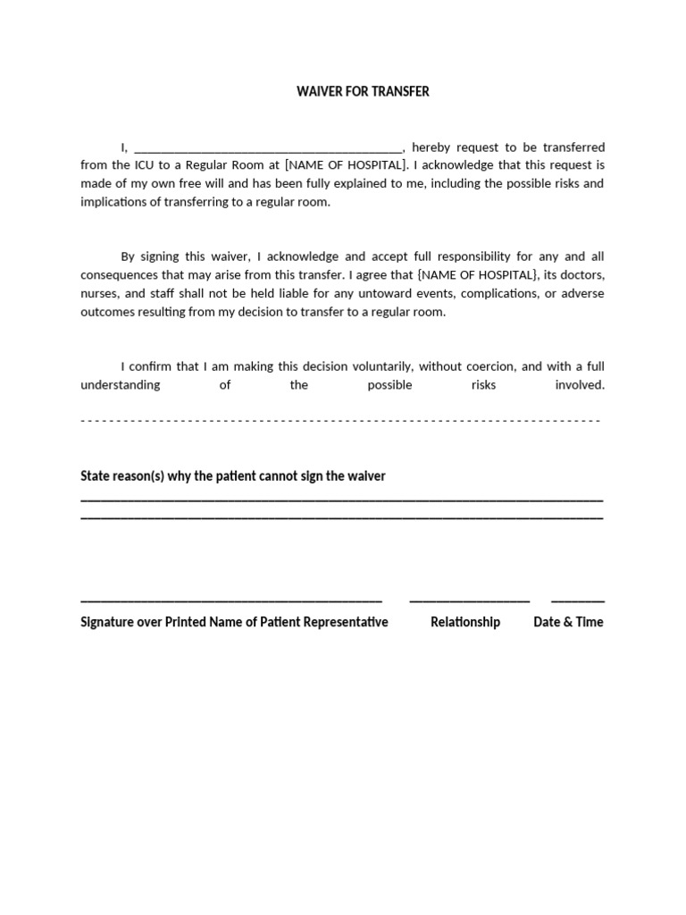 Hospital Transfer Waiver Request Form | PDF
