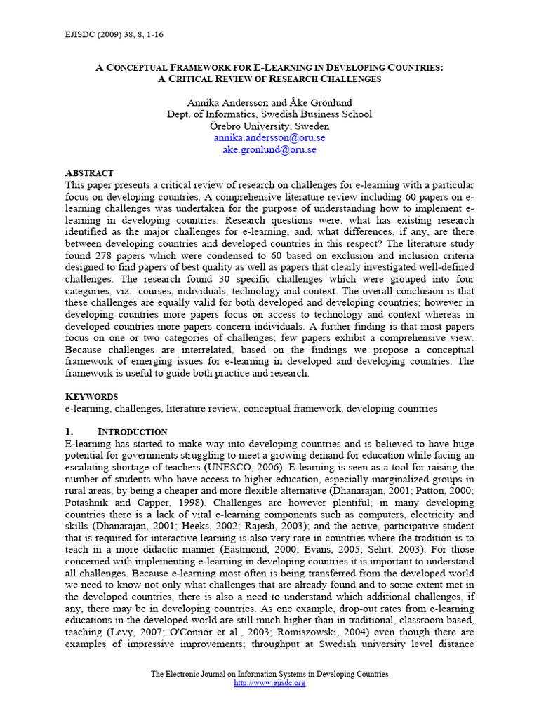 A Conceptual Framework For E Learning in Developing Countries A | PDF ...