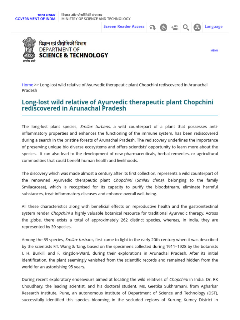 Long-lost wild relative of Ayurvedic therapeutic plant Chopchini ...