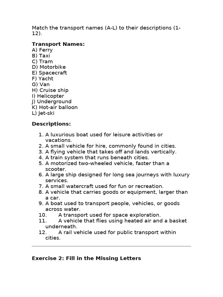 Transport Names and Descriptions Guide | PDF | Transport | Vehicles