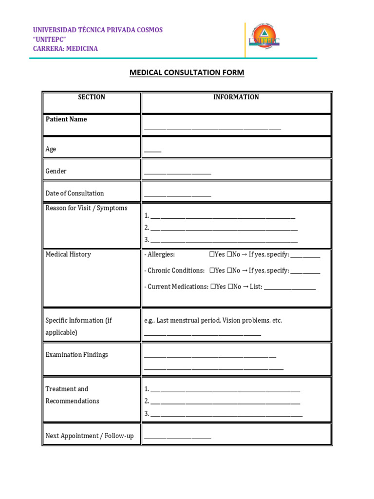 Medical Consultation Form Table | PDF
