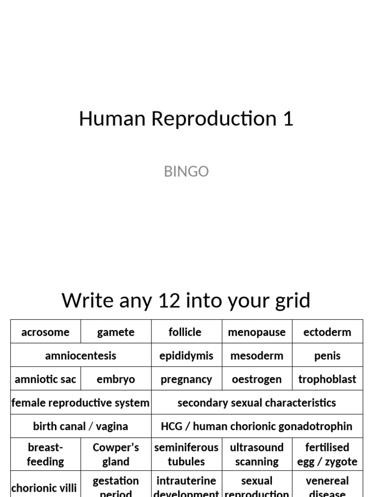 Human Reproduction 1 BINGO | PDF