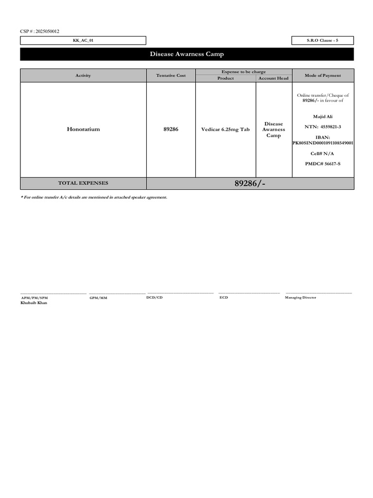SRO - 5 - Disease Awarness Camp - Costing For Company Sponsored ...