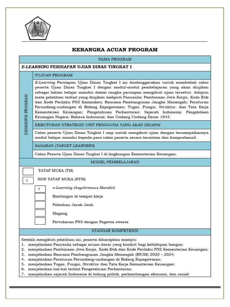 Kap e Learning Persiapan Ujian Dinas Tingkat I | PDF