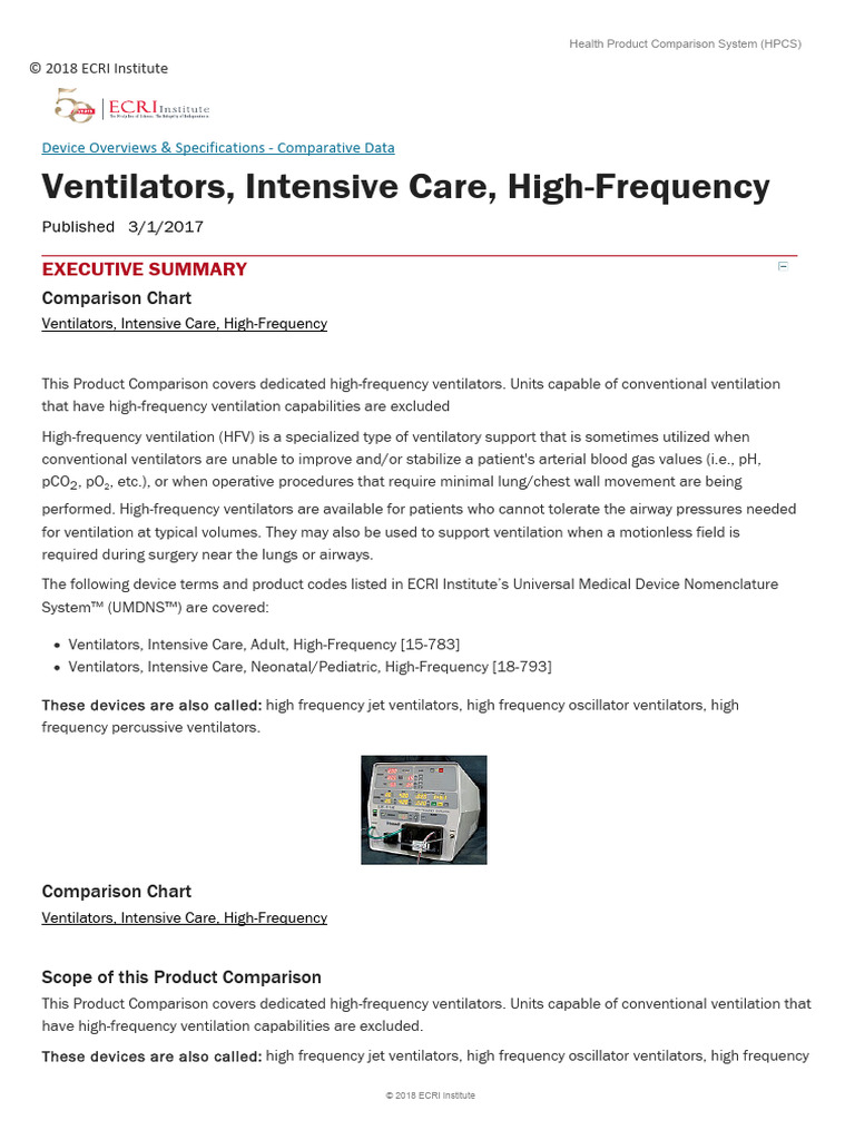 Ventilators Intensive Care High Frequency | PDF | Respiratory System | Medical Specialties