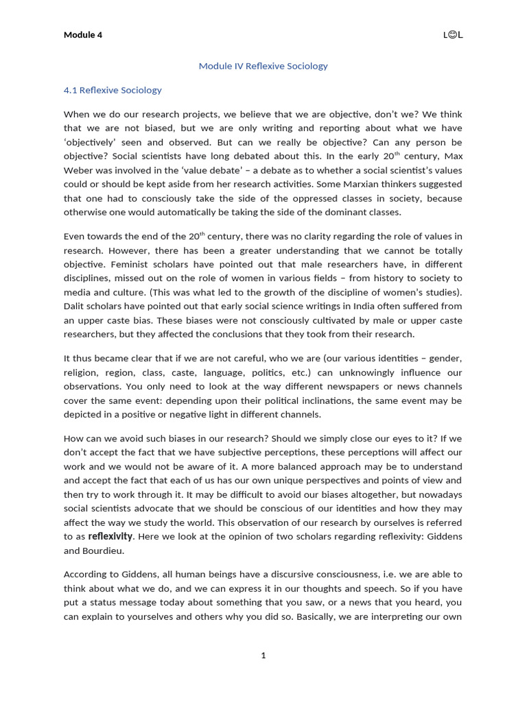 Reflexivity, Giddens, Bourdieu | PDF | Liberal Arts Education ...