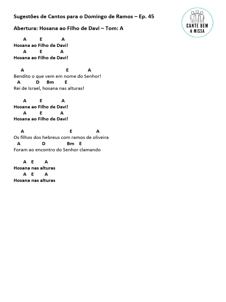 Cifras Domingo de Ramos - Cante Bem A Missa | PDF | Jesus | Crença e ...